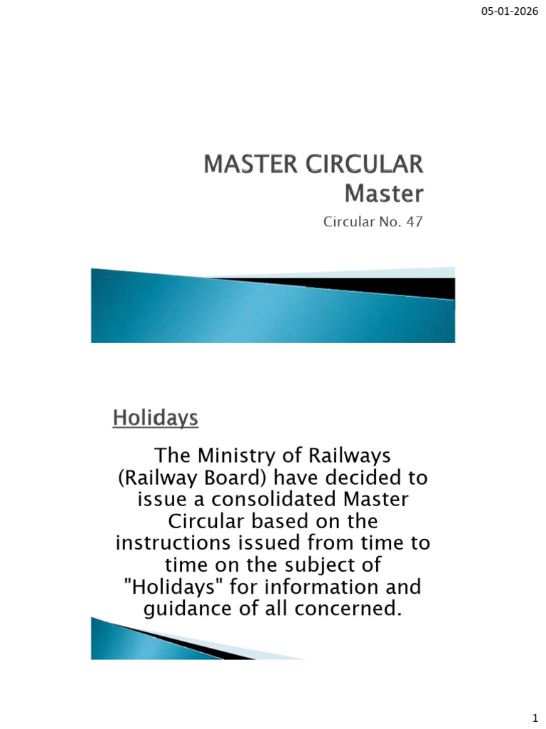 Railway Holidays Master Circular 2026 | PDF | Overtime | Government Of ...