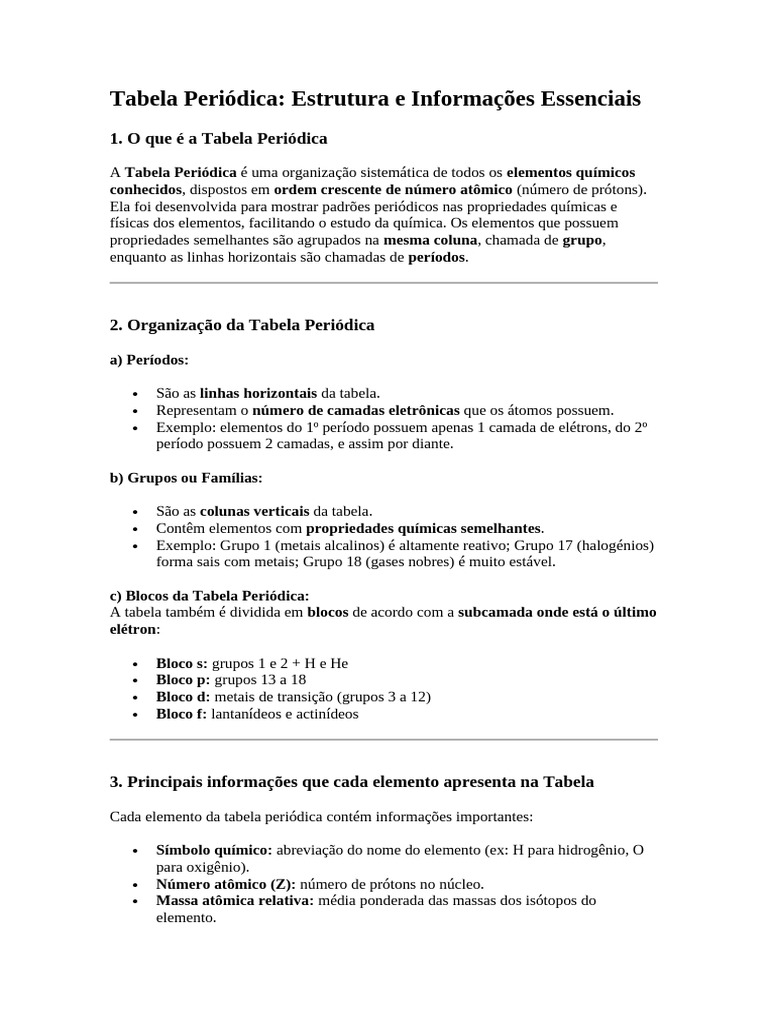 Tabela Periódica | PDF | Tabela periódica | Átomos