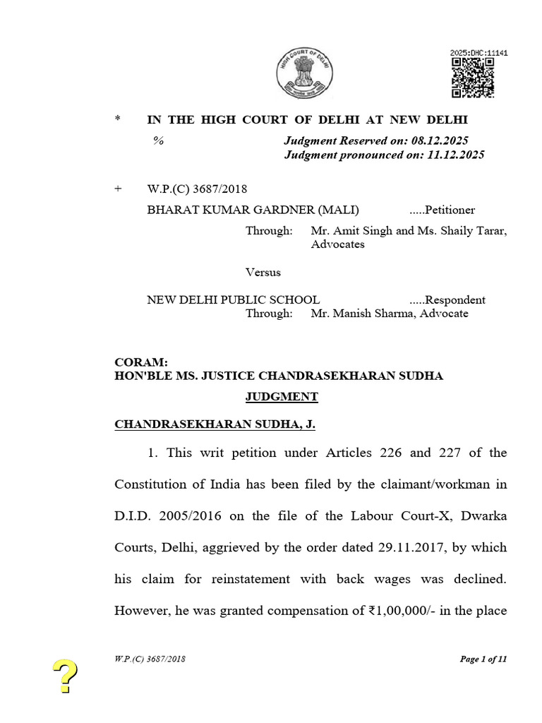 Bharat Kumar Gardener vs New DPS | PDF | Employment | Justice