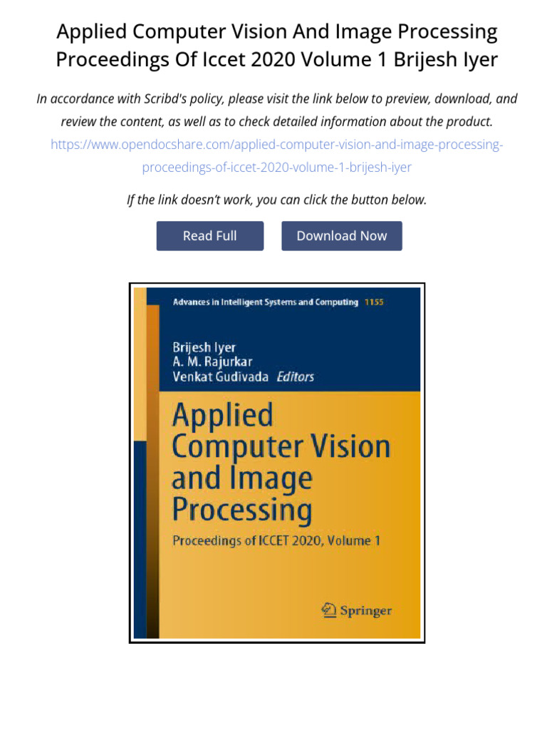 Applied Computer Vision and Image Processing Proceedings of ICCET 2020 ...