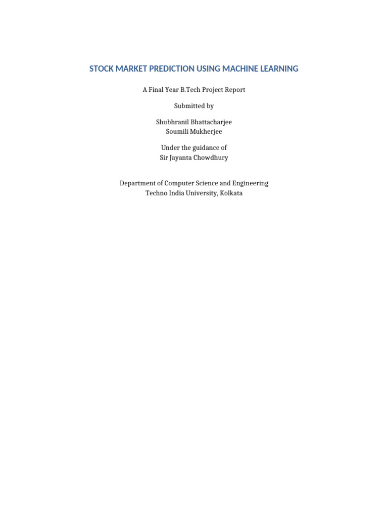Stock Market Prediction with ML Techniques | PDF | Machine Learning ...