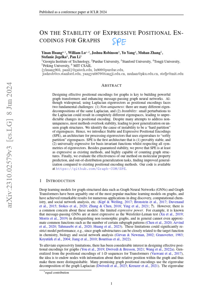 Stable Positional Encodings for Graphs | PDF | Eigenvalues And ...
