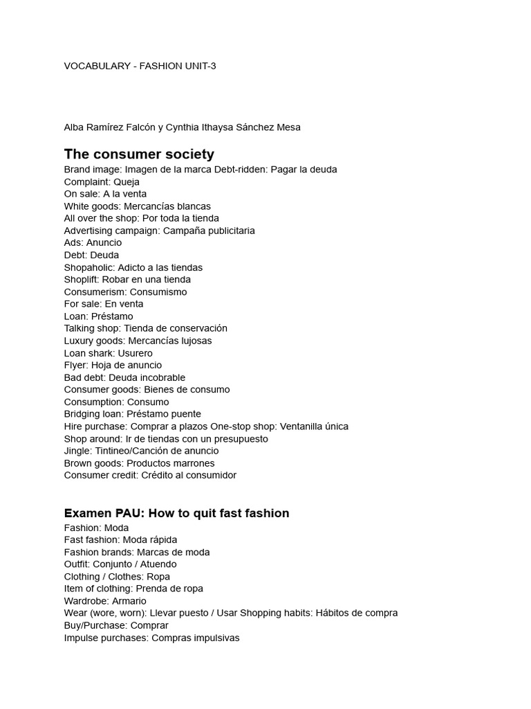 Vocabulario Esencial de Moda y Consumo | PDF