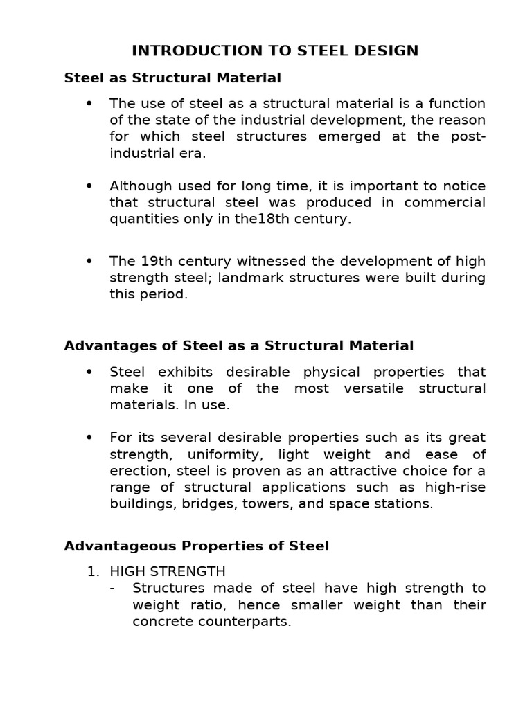 Introduction To Steel Design | PDF | Strength Of Materials | Steel
