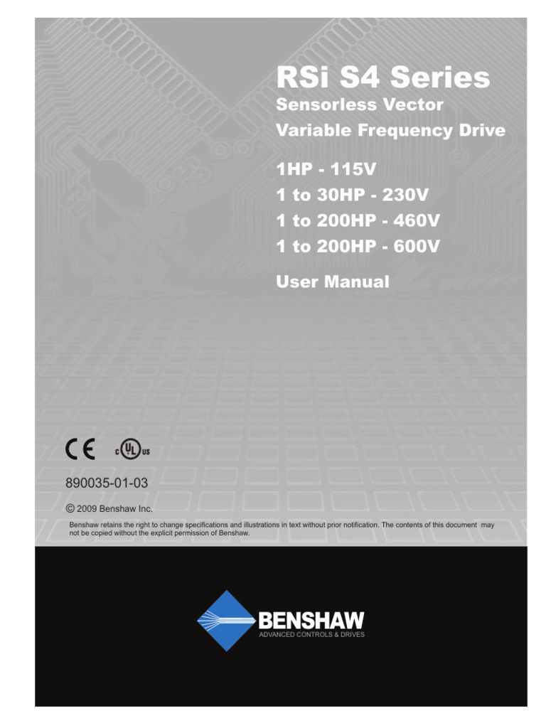 Benshaw RSi S4 VFD User Manual | PDF | Electrical Wiring | Alternating ...