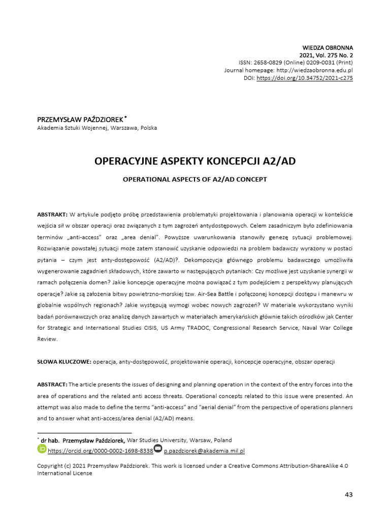 OPERACYJNE ASPEKTY KONCEPCJI A2/AD | PDF
