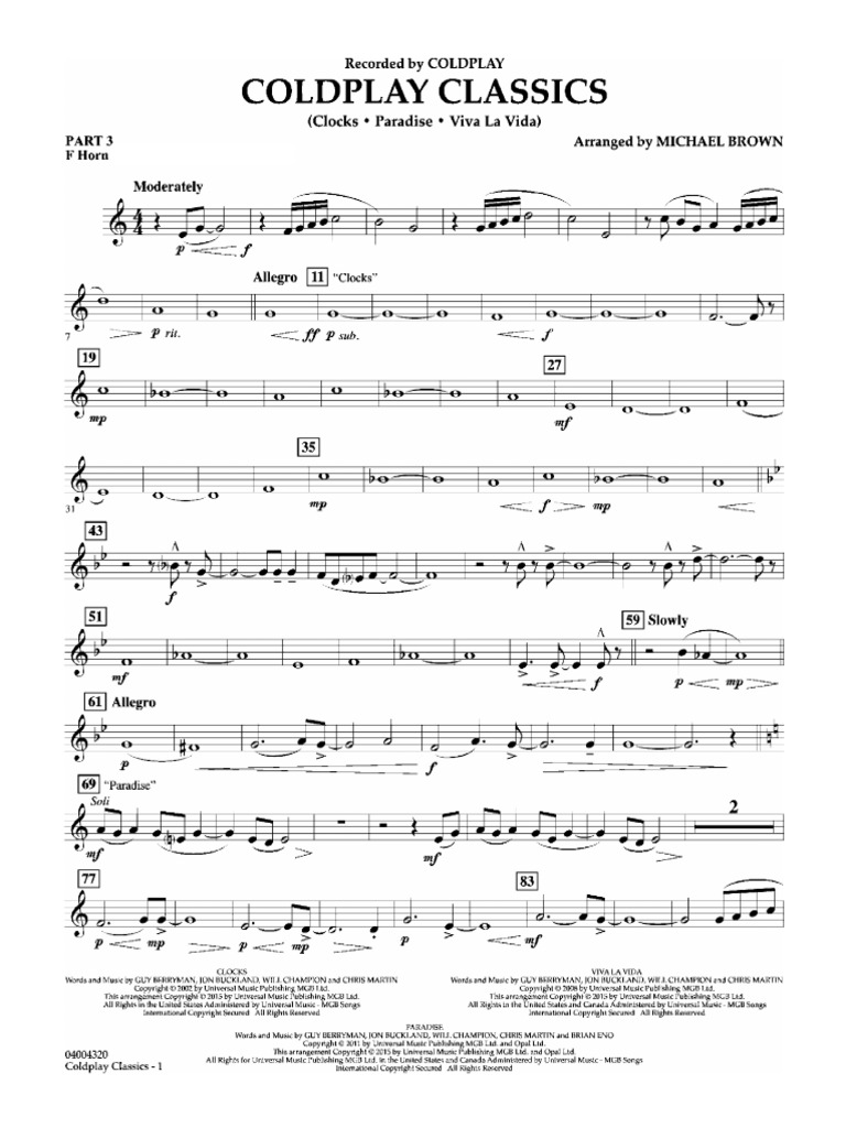 5 - Corno I - Coldplay Classics | PDF