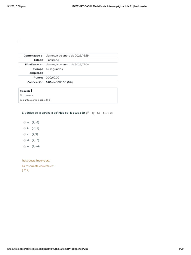 MATEMATICAS II_ Revisión Del Intento (Página 1 de 2) _ Hackmaster | PDF ...