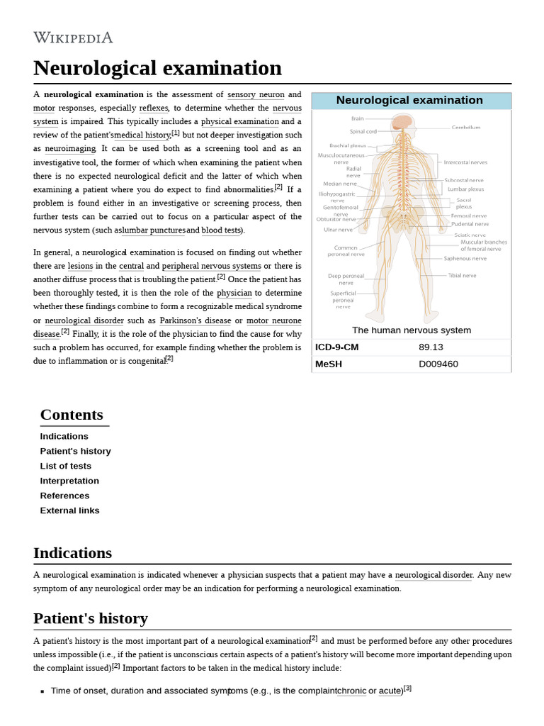Neurological Examination Overview | PDF | Neurology | Nervous System