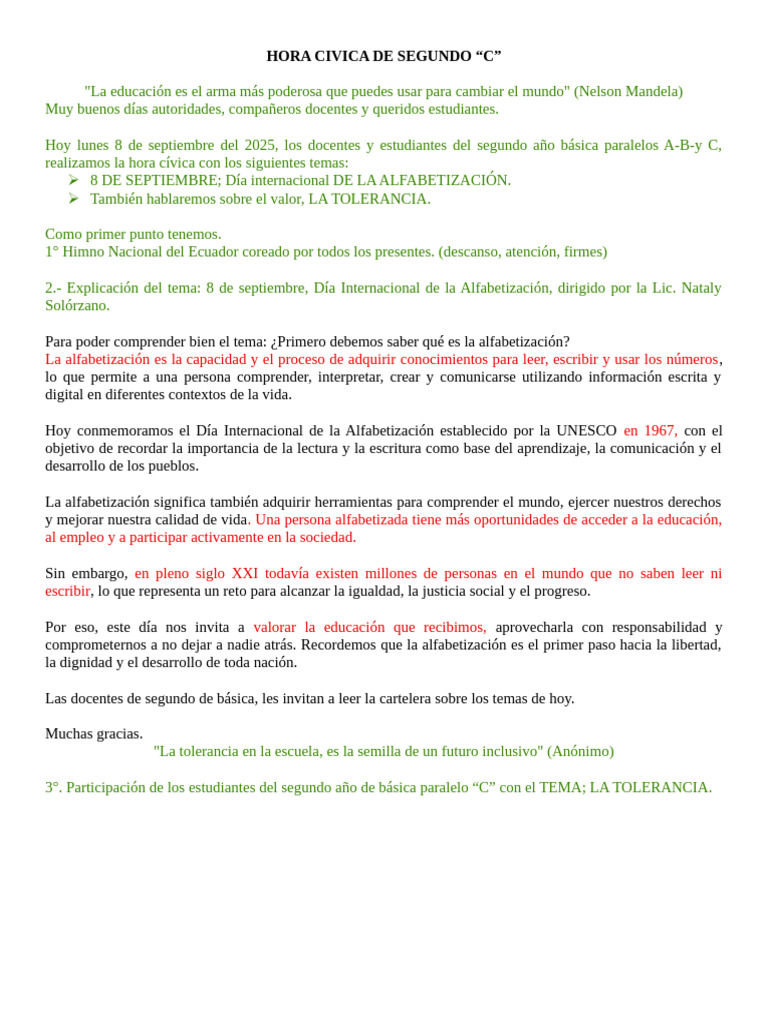 Hora Civica de Segundo c | PDF | Literatura | Tolerancia