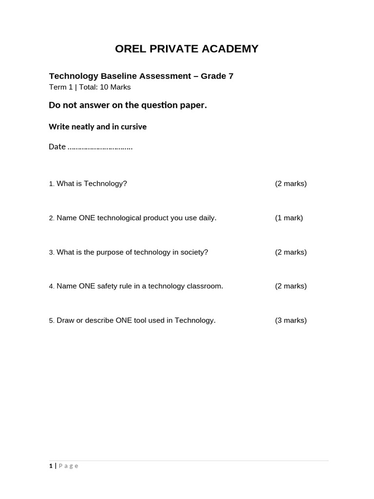 Grade 7 Technology Assessment Guide | PDF