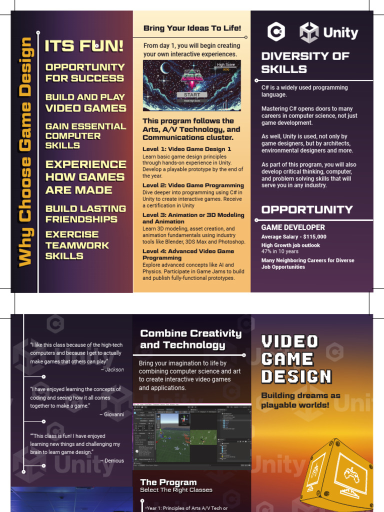 Game Design Brochure | PDF | Video Games | 3 D Computer Graphics