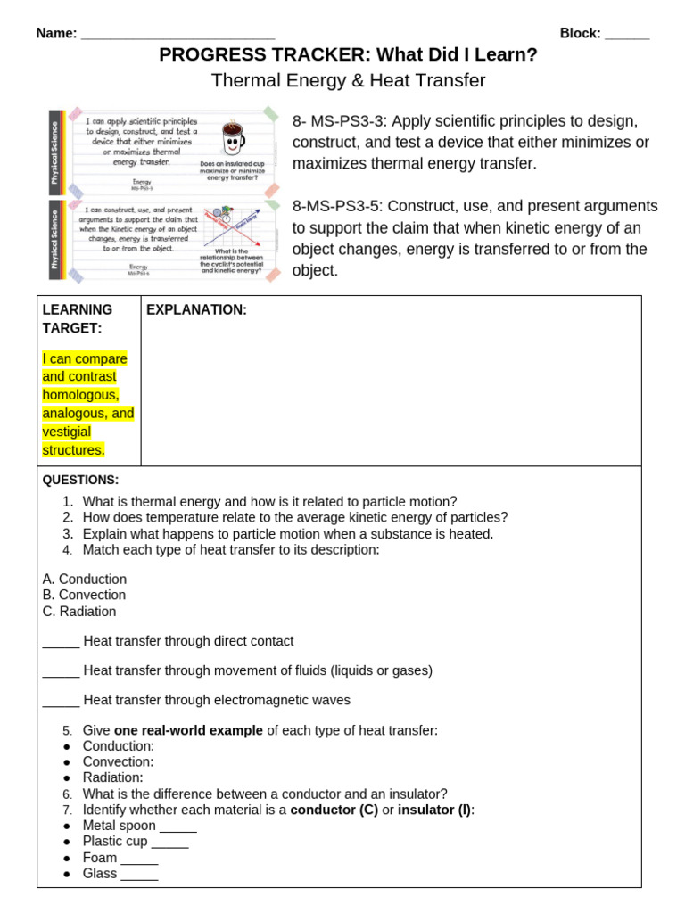 Q3.3 Progress Tracker - Thermal Energy & Heat Transfer | PDF | Heat ...