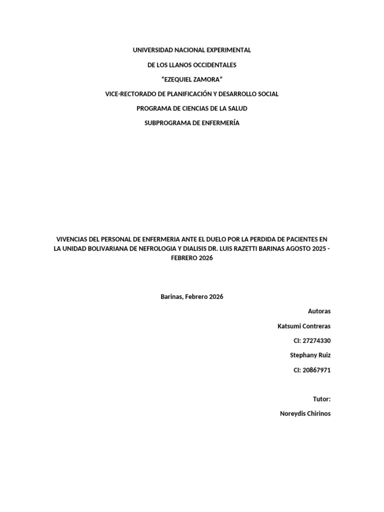 Unidad de Diálisis Del HLR BARINAS | PDF | Dolor | Enfermería