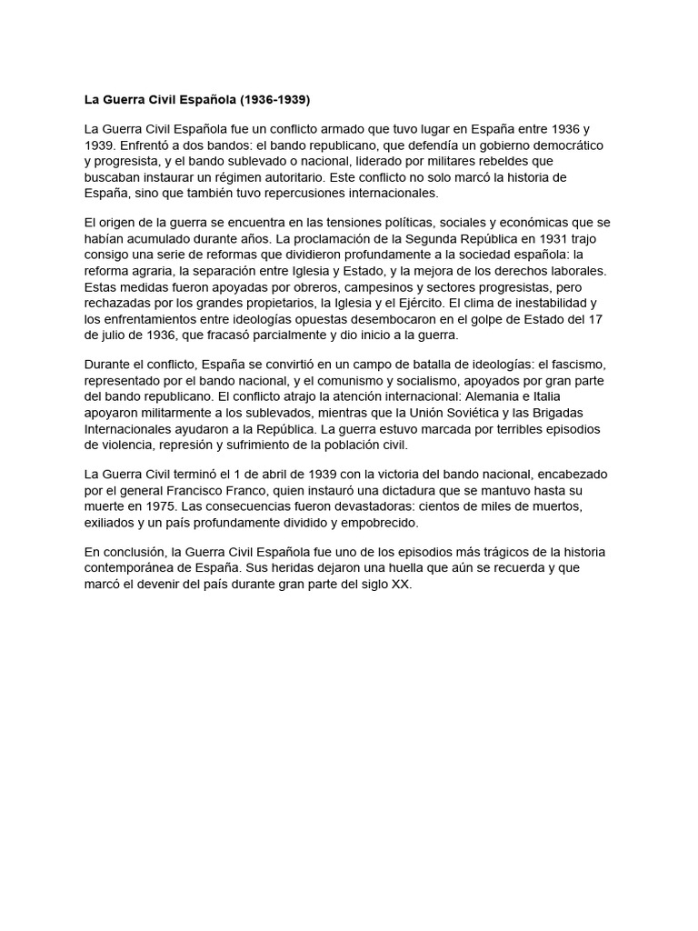 La Guerra Civil Española (1936-1939) | PDF