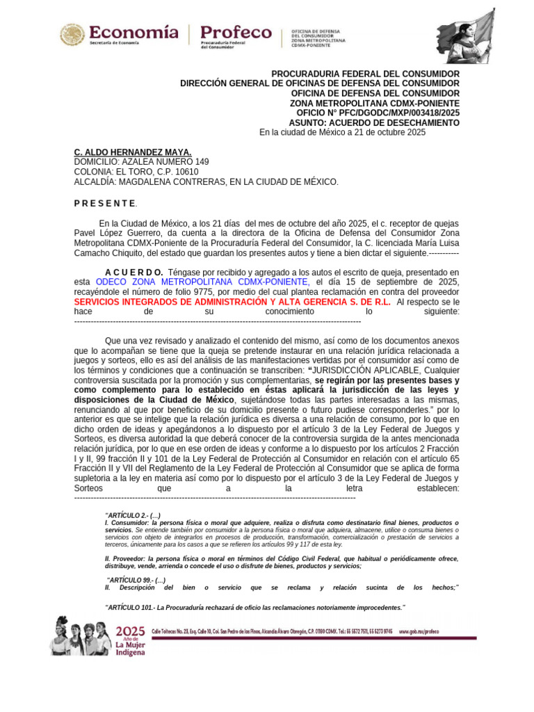 Desechamiento F-9775 Juegos y Sorteos | PDF | Protección al Consumidor ...