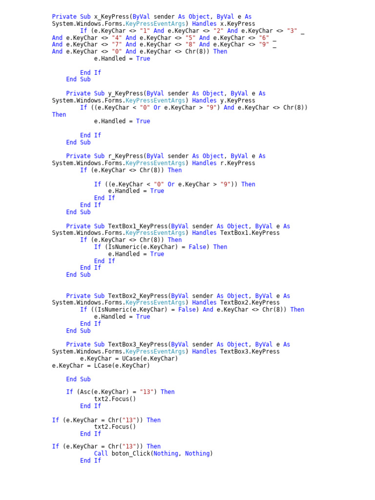 KeyPress Event Handling in VB.NET | PDF