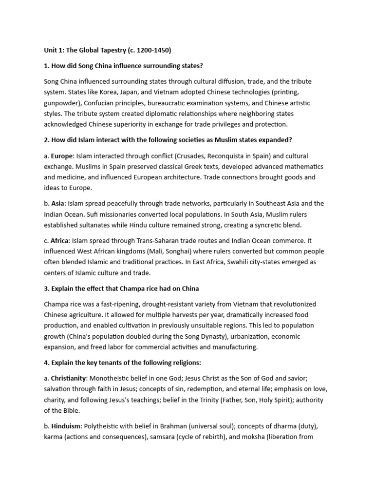 World History Summary Units 1 -4 | PDF | Moksha | Mongol Empire