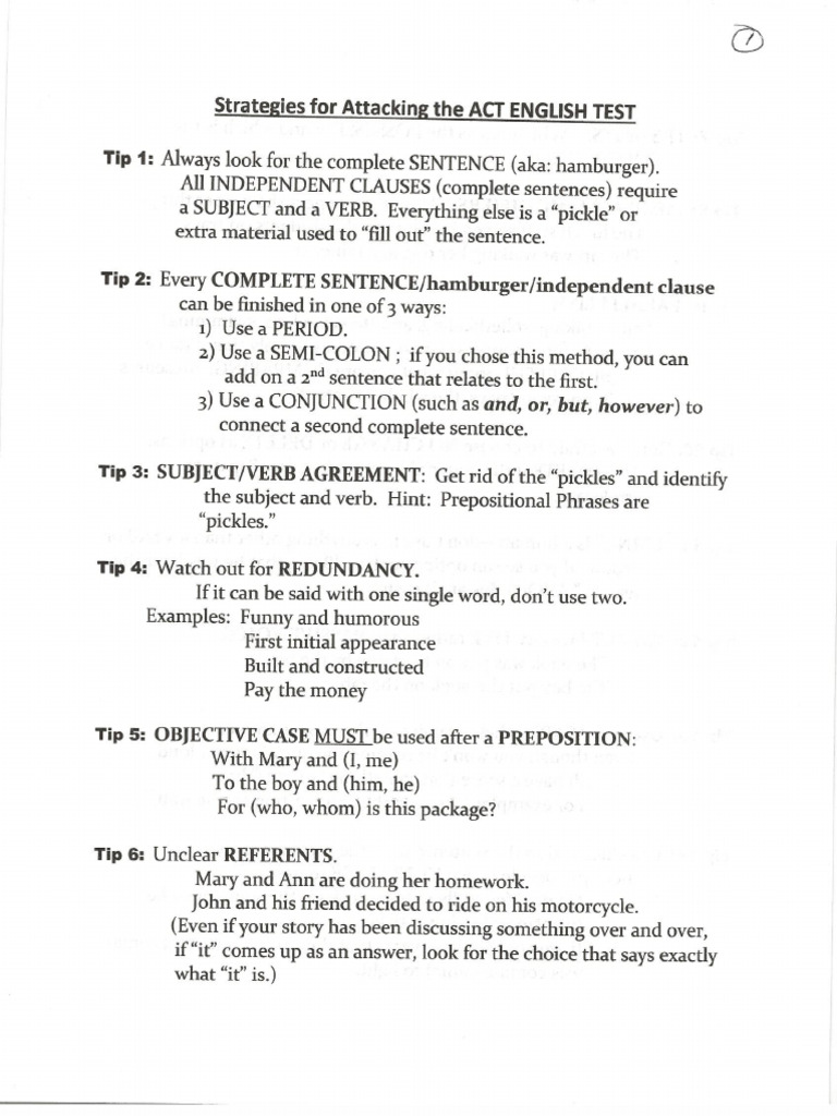 Strategies For Attacking The ACT English Test | PDF