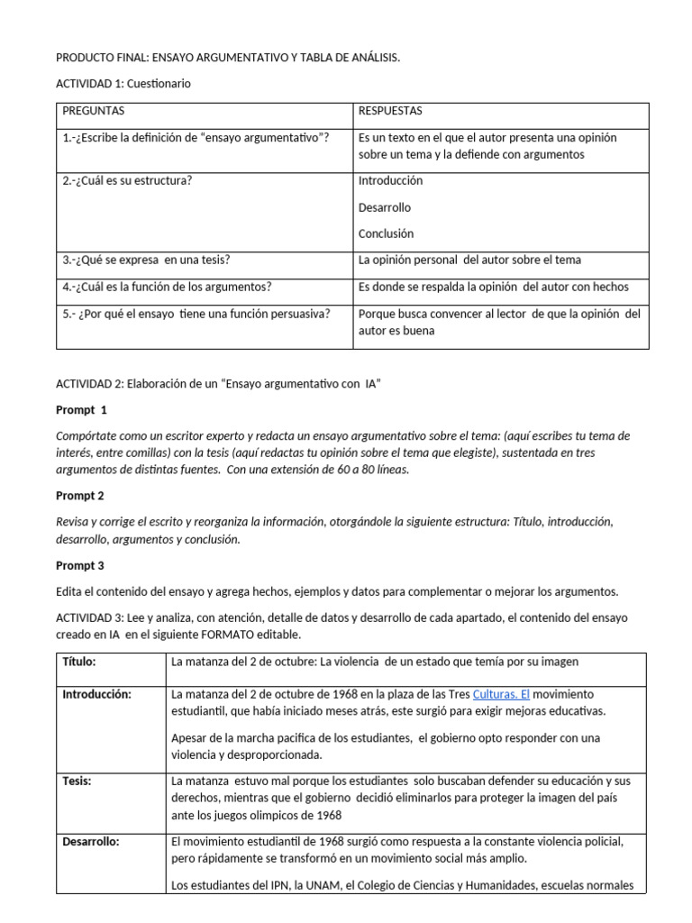 Producto Final Ensayo Argumentativo Con Ia | PDF | Ensayos