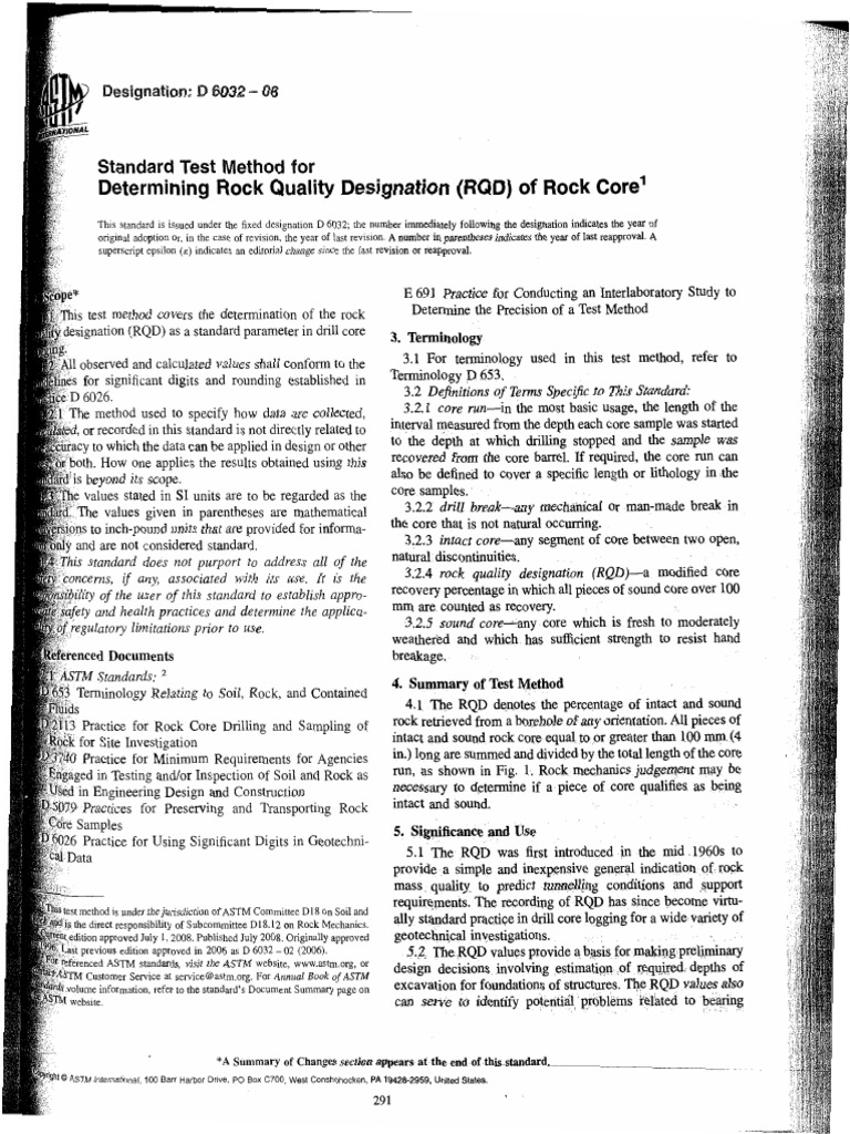 Astm d 6032 Rqd of Cores | PDF