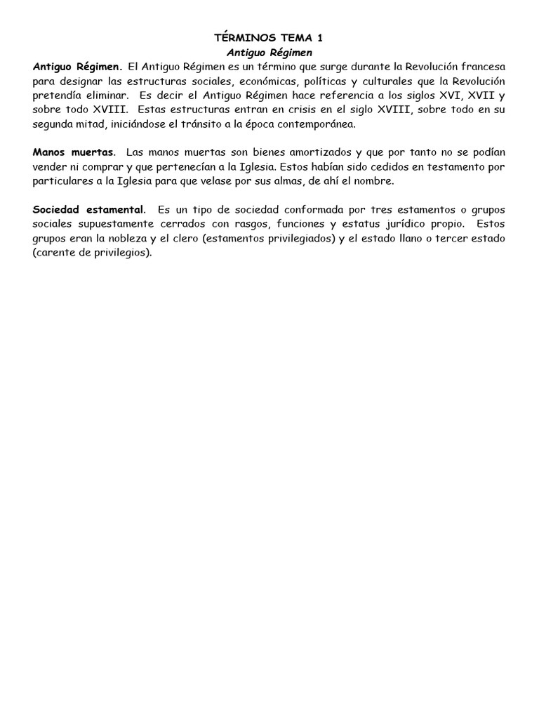 Términos Tema 1 Antiguo Régimen.docx | PDF