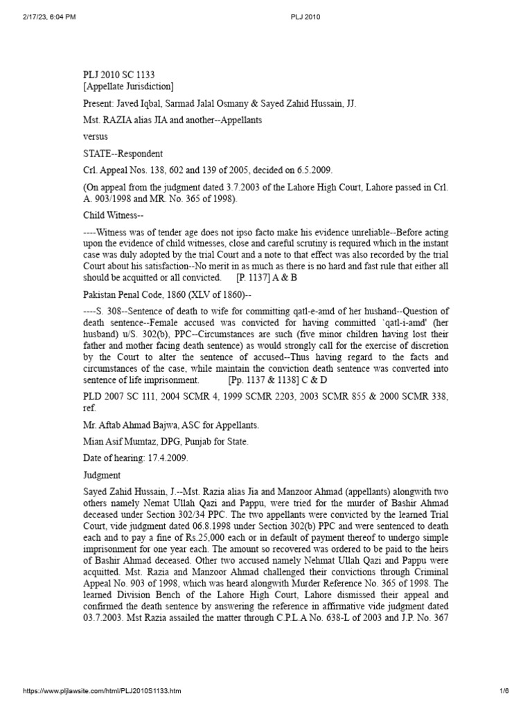 2010 PLJ SC 1133 | PDF | Acquittal | Sentence (Law)
