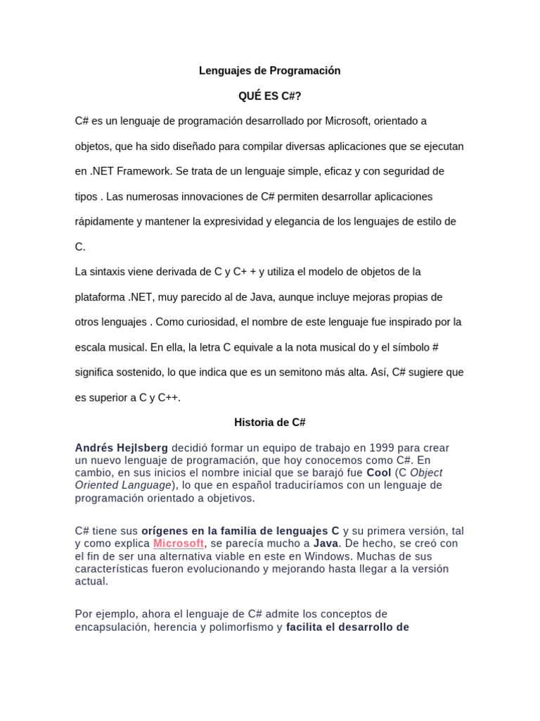 investigacion sobre el lenguaje c# (1)_034116 | PDF | C Sharp (lenguaje ...