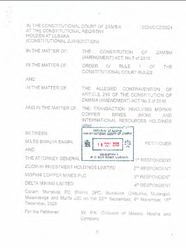 Miles Bwalya Sampa v the Attorney General and Ors 2025 ZMCC 33 (18 ...