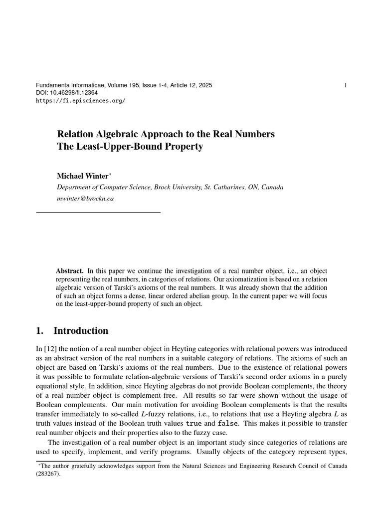 Relation Algebraic Approach to the Real Numbers: The Least-Upper-Bound ...