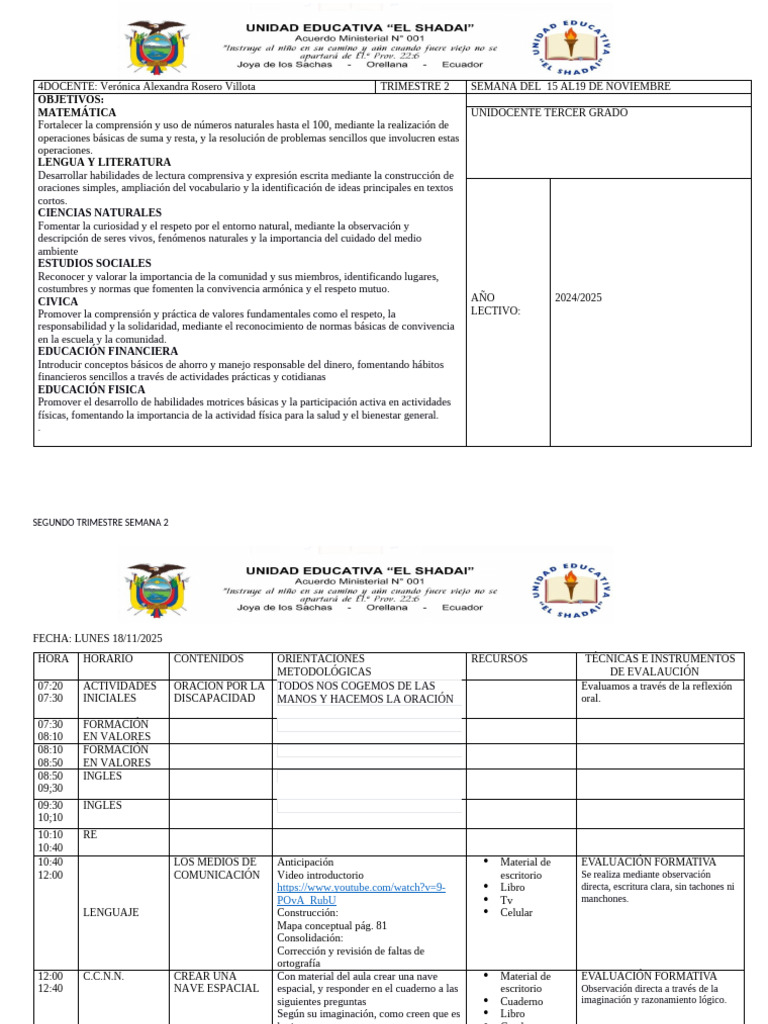 SEMANA DEL 15 AL 19 DE DICIEMBRE II SEMANA II TRIMESTRE | PDF | Aprendizaje