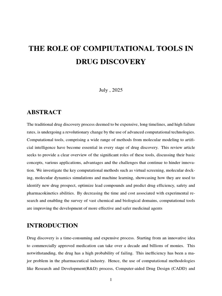 THE ROLE OF COMPUTATIONAL TOOLS IN DRUG DISCOVERY | PDF | Drug Design ...