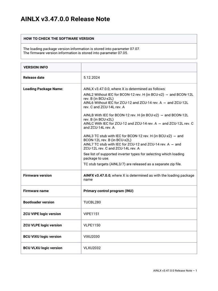 AINLX v3.47.0.0 Release Note_3AXD10000747570_N | PDF | Electric Motor ...