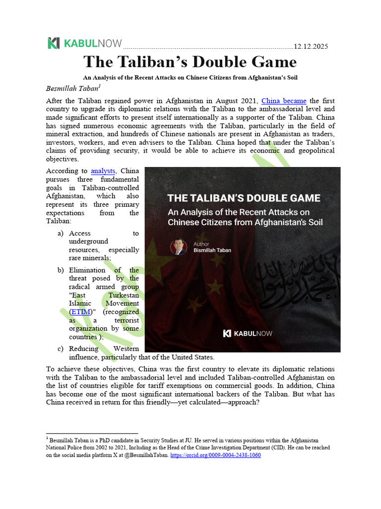 Taliban's Threat to Chinese Nationals in Afghanistan | PDF | Tajikistan ...