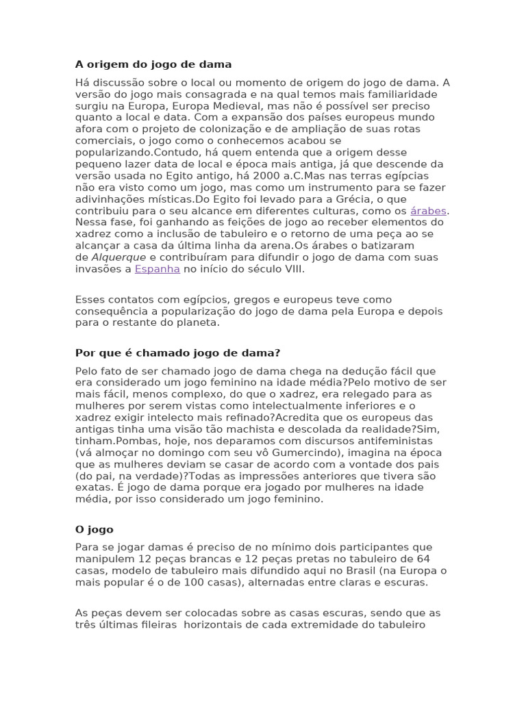 História e Regras do Jogo de Dama | PDF