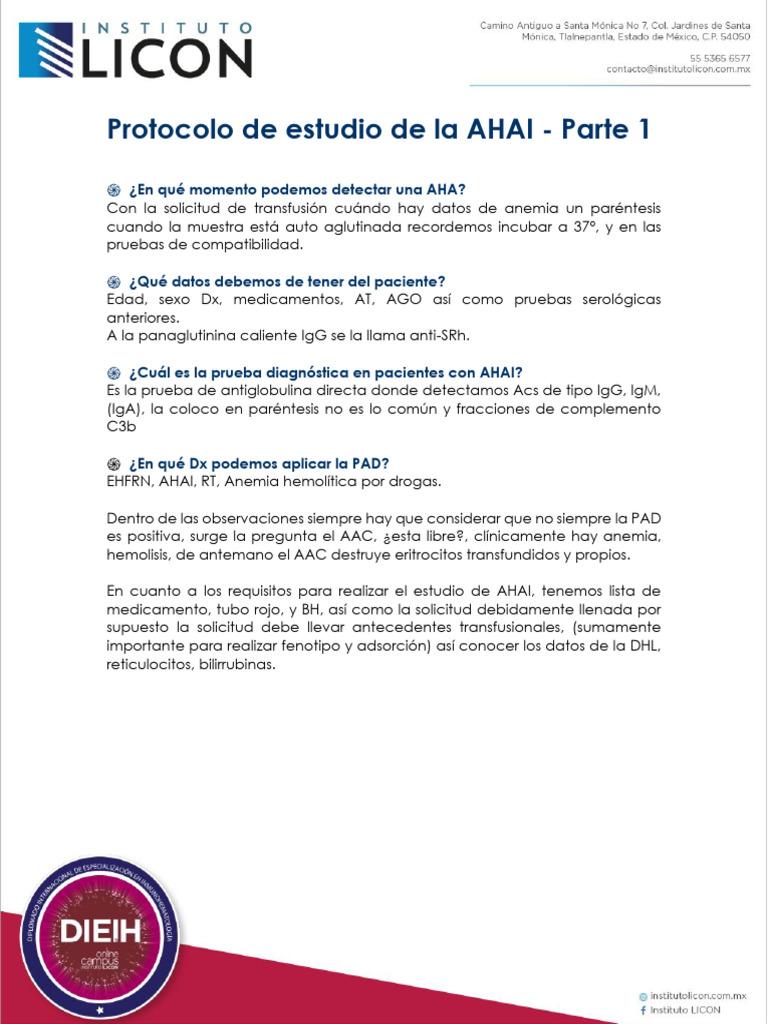 Protocolo AHAI: Diagnóstico y Requisitos | PDF | Tipo de sangre ...