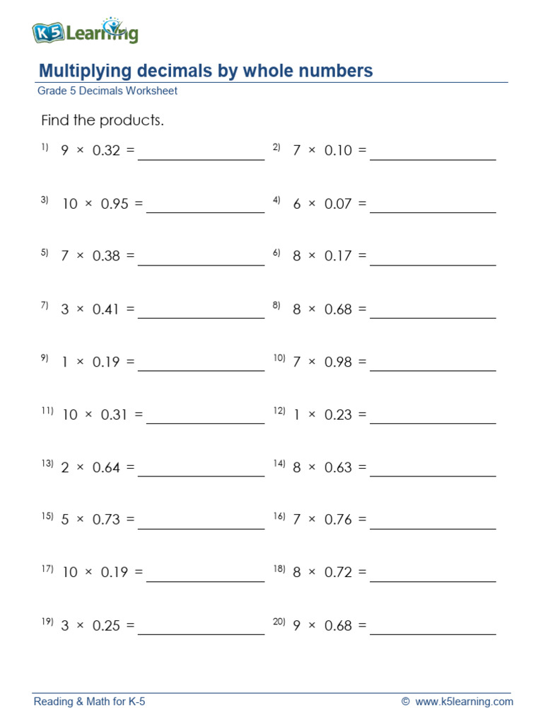 Grade 5 Multiplying Decimals 2 Digit by Whole Numbers b | PDF