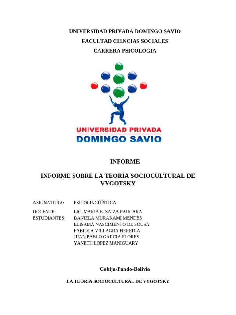 INFORME SOBRE LA TEORÍA SOCIOCULTURAL DE VYGOTSKY[1] | PDF ...