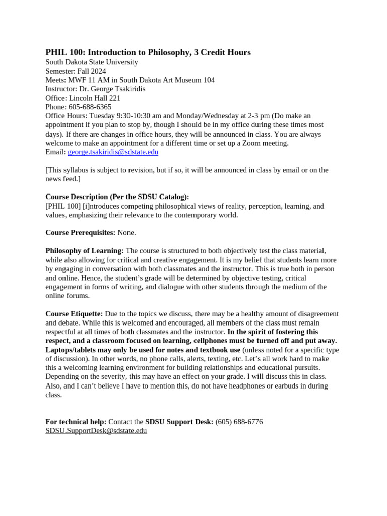 PHIL 100: Intro to Philosophy Course Details | PDF | Academic ...