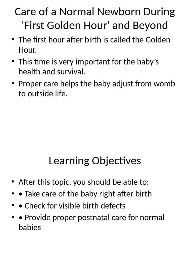 Newborn Care First Golden Hour With Pics-1 | PDF