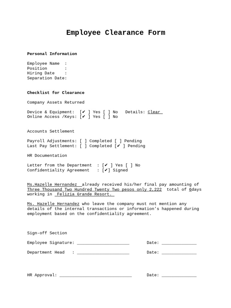 Employee Clearance Form Template | PDF
