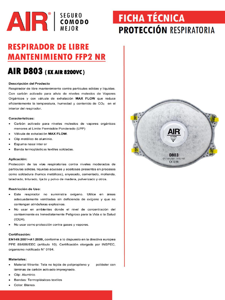 086-01-Ft-Air-respirador d803 Vap Organicos Con Valv Exhalacion | PDF