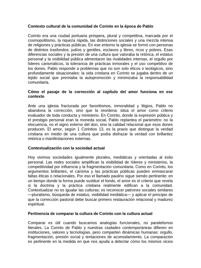Contexto Cultural de La Comunidad de Corinto en La Época de Pablo | PDF ...
