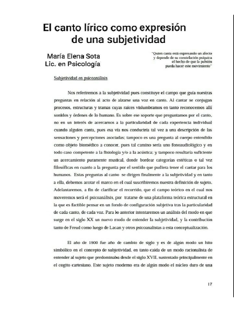 Canto y Subjetividad | PDF | Jacques Lacan | Psicoanálisis