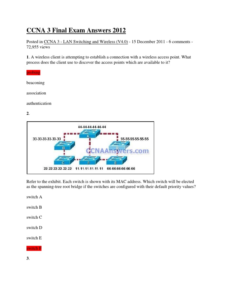 Ccna 3 Final Exam Answers 2012 Network Switch Cisco Certifications
