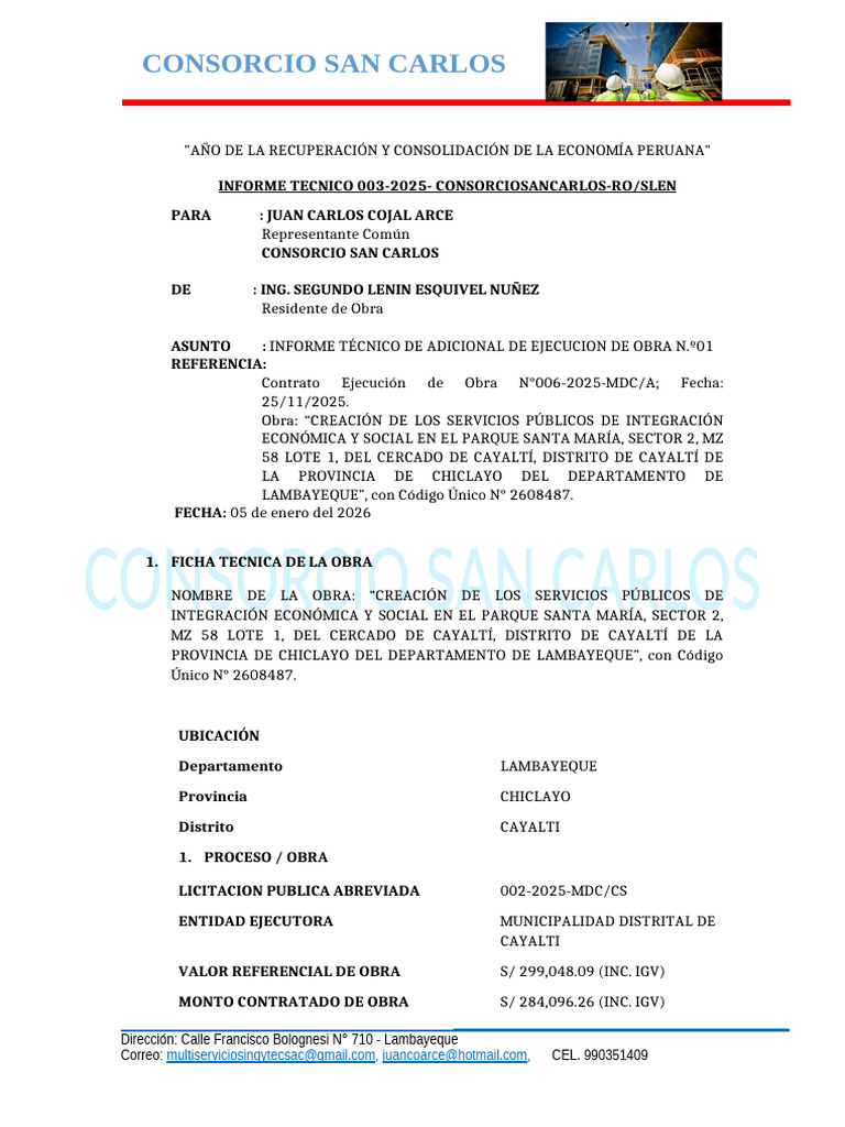 Informe Tecnico n. º03-2025-Informe de Adicional 01 | PDF | Presupuesto | Hormigón