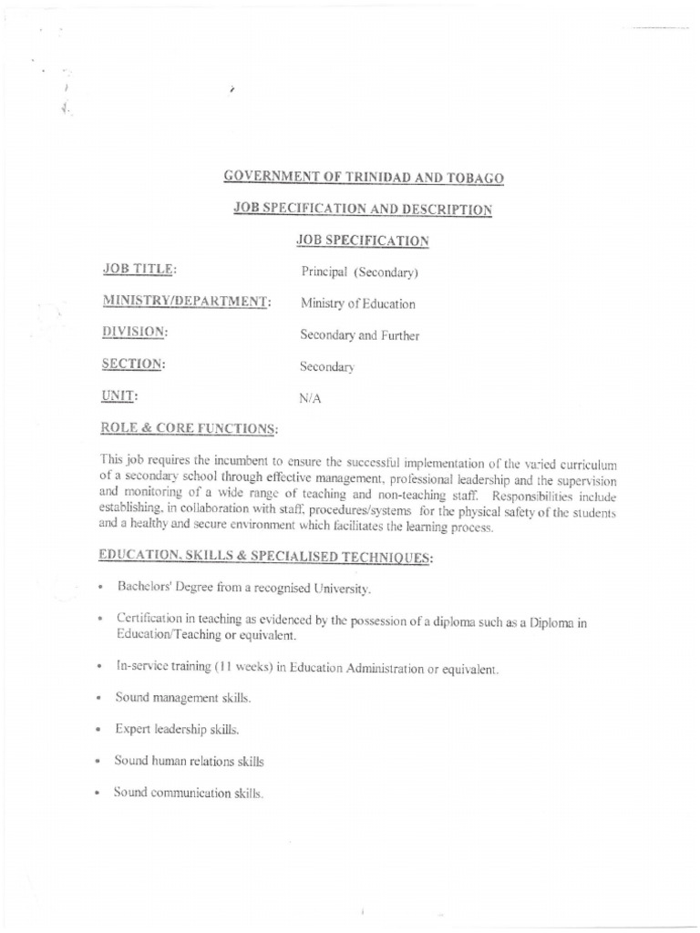 Principal Job Specification | PDF
