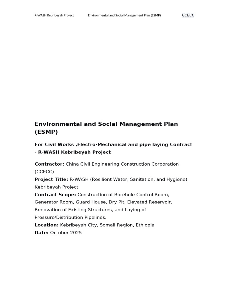 ESMP_Environmental and Social Management Plan | PDF | Environmental ...