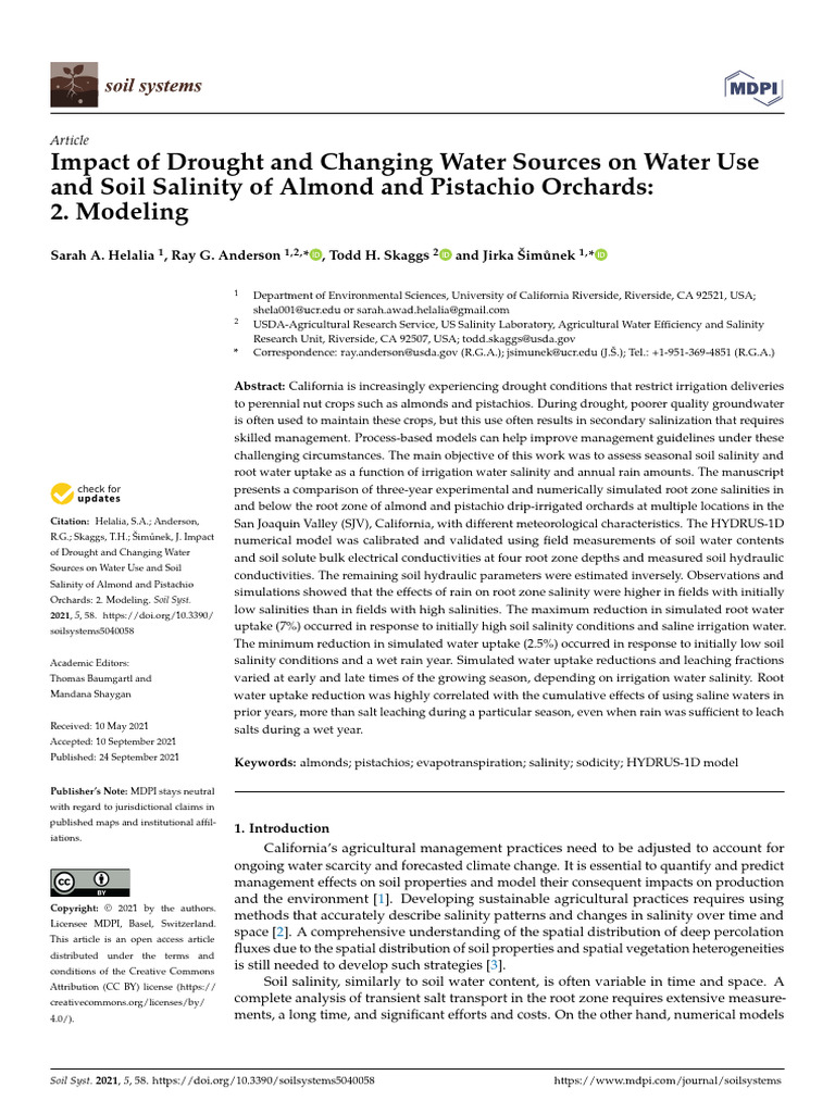 Impact of Drought and Changing Water Sources on Water Use and Soil ...