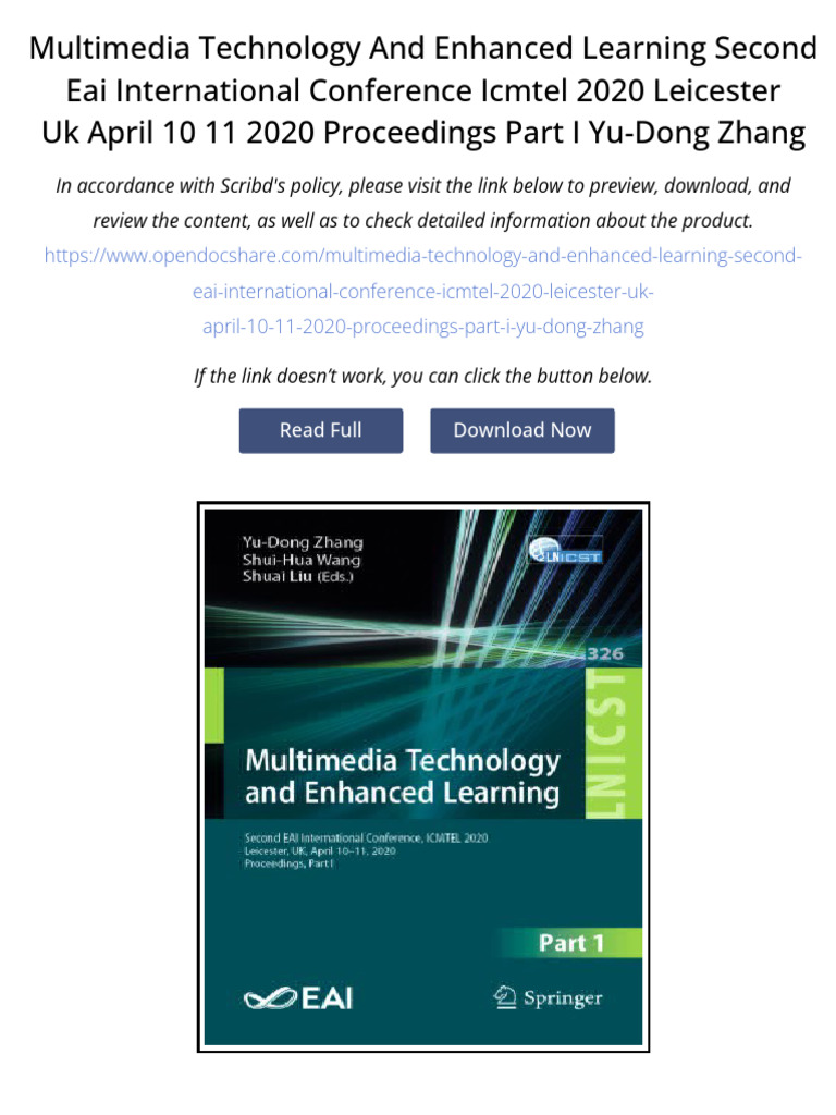 Multimedia Technology and Enhanced Learning Second EAI International ...